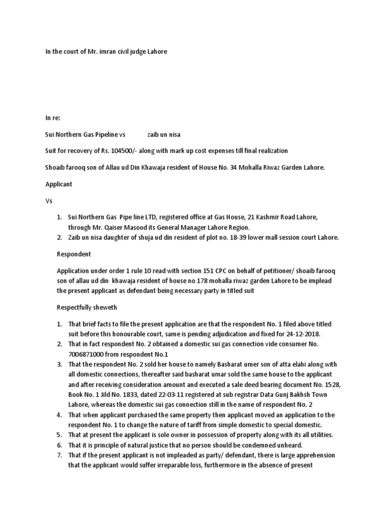 Application Under Order 1 Rule 10 | PDF | Public Law | Virtue