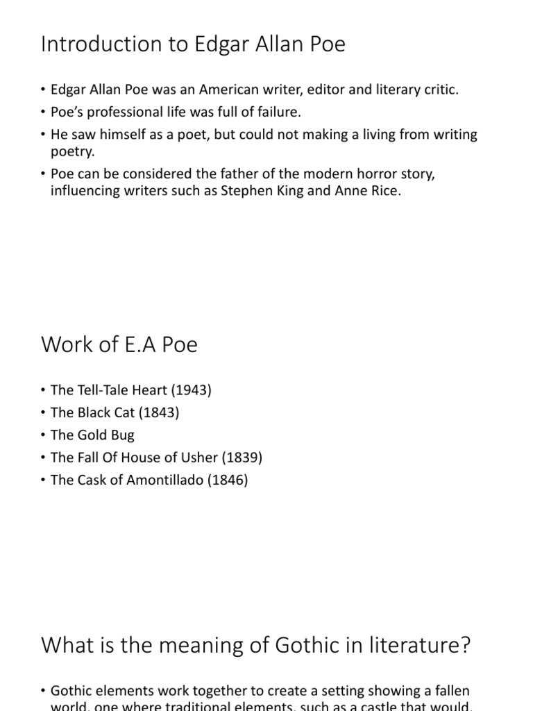 Introduction To Edgar Allan Poe | PDF | Gothic Fiction | Horror Fiction