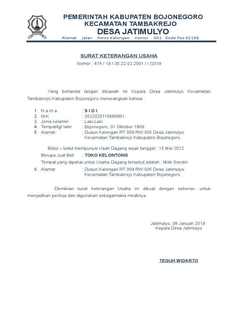 Surat Ket Usaha SIDI | PDF