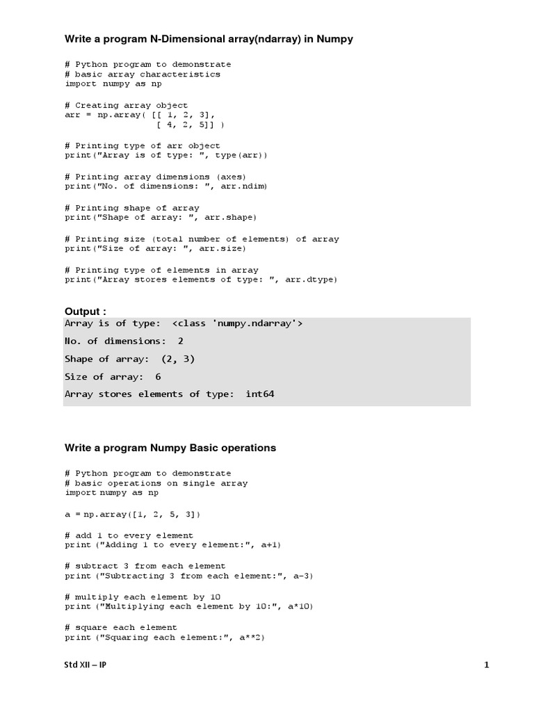 STD XII-IP Ch-1 (Practical) | PDF | Array Data Type | Matrix (Mathematics)