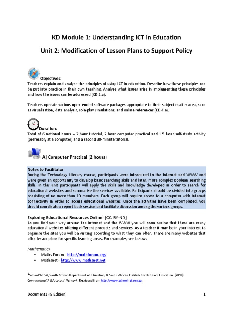 KD Module 1: Understanding ICT in Education Unit 2: Modification of ...