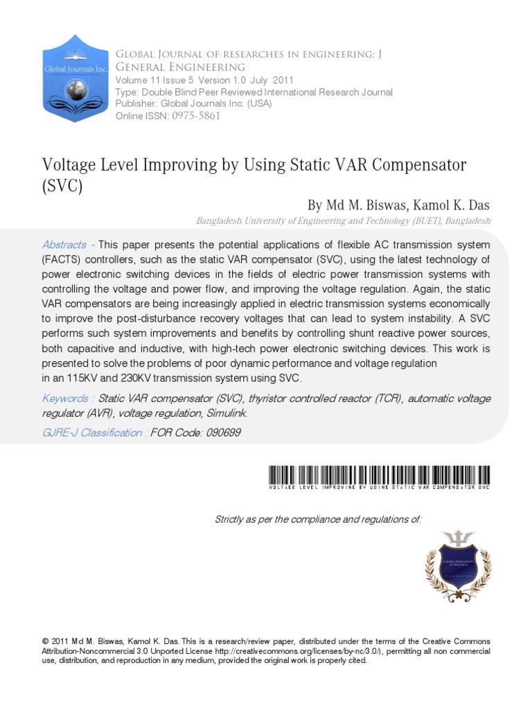 3 Voltage Level Improving by Using Static VAR PDF | PDF | Electrical ...