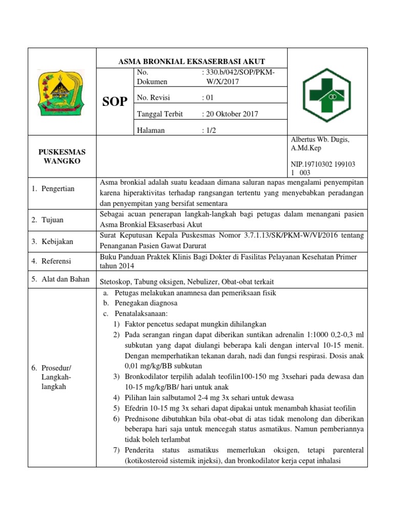 Sop Asma Bronkial Eksaserbasi Akut | PDF