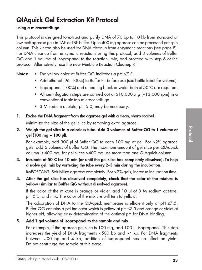 Protocol for Extracting and Purifying DNA from Agarose Gels Using the ...