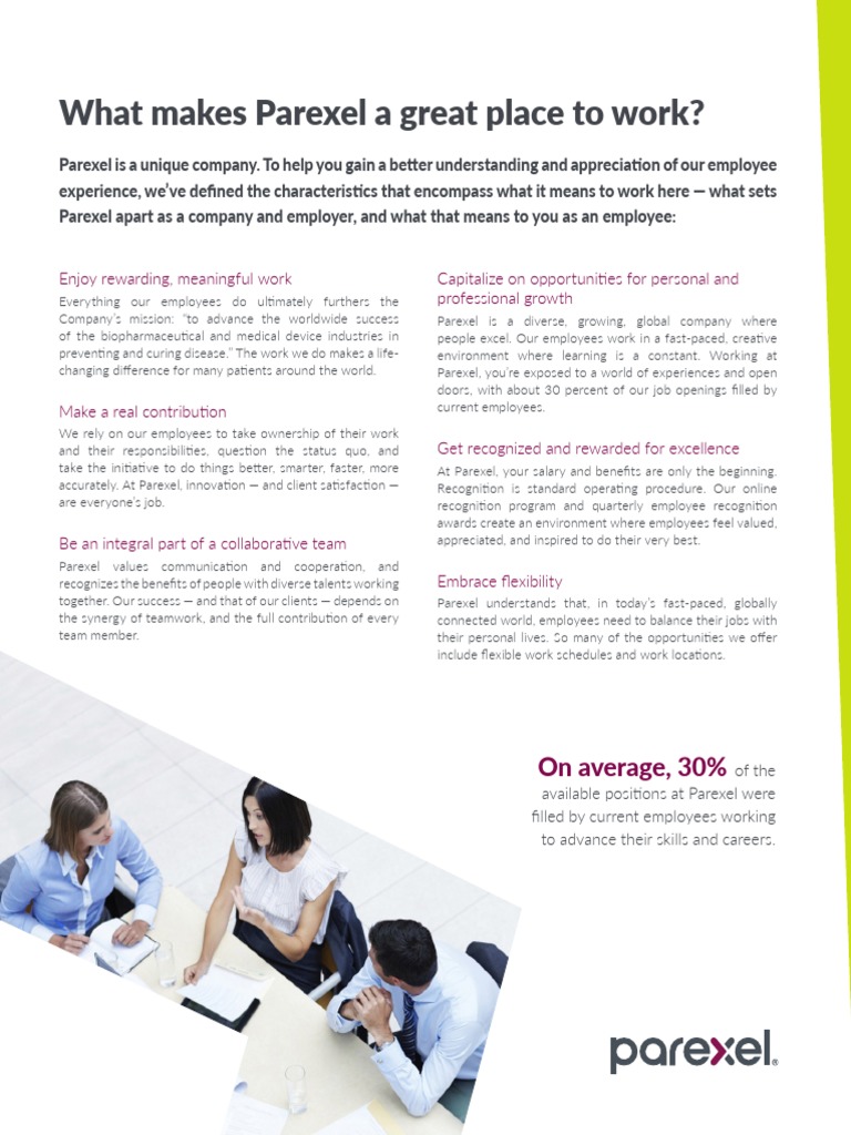 What Makes Parexel A Great Place To Work?: On Average, 30% | PDF ...