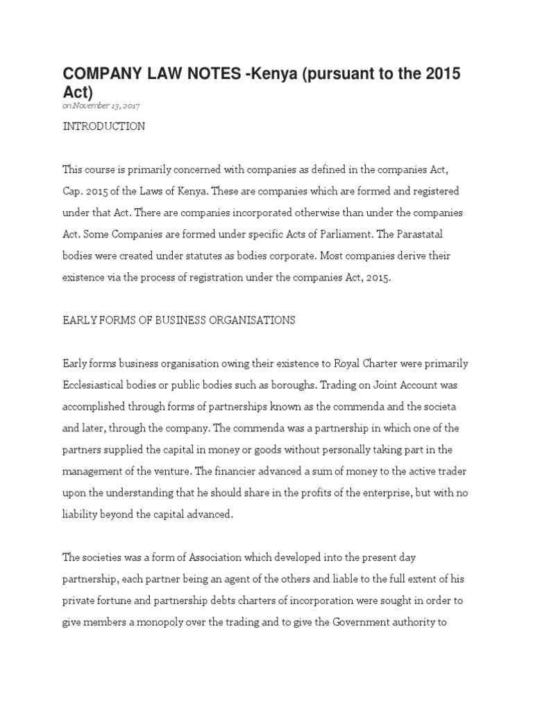 Company Law Notes | PDF | Partnership | Corporations