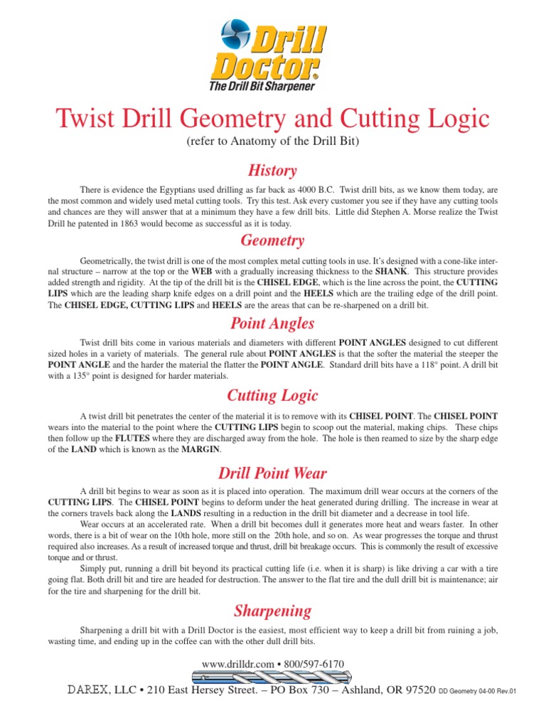 Twist Drill Geometry and Cutting Logic: History | PDF | Drill | Woodworking