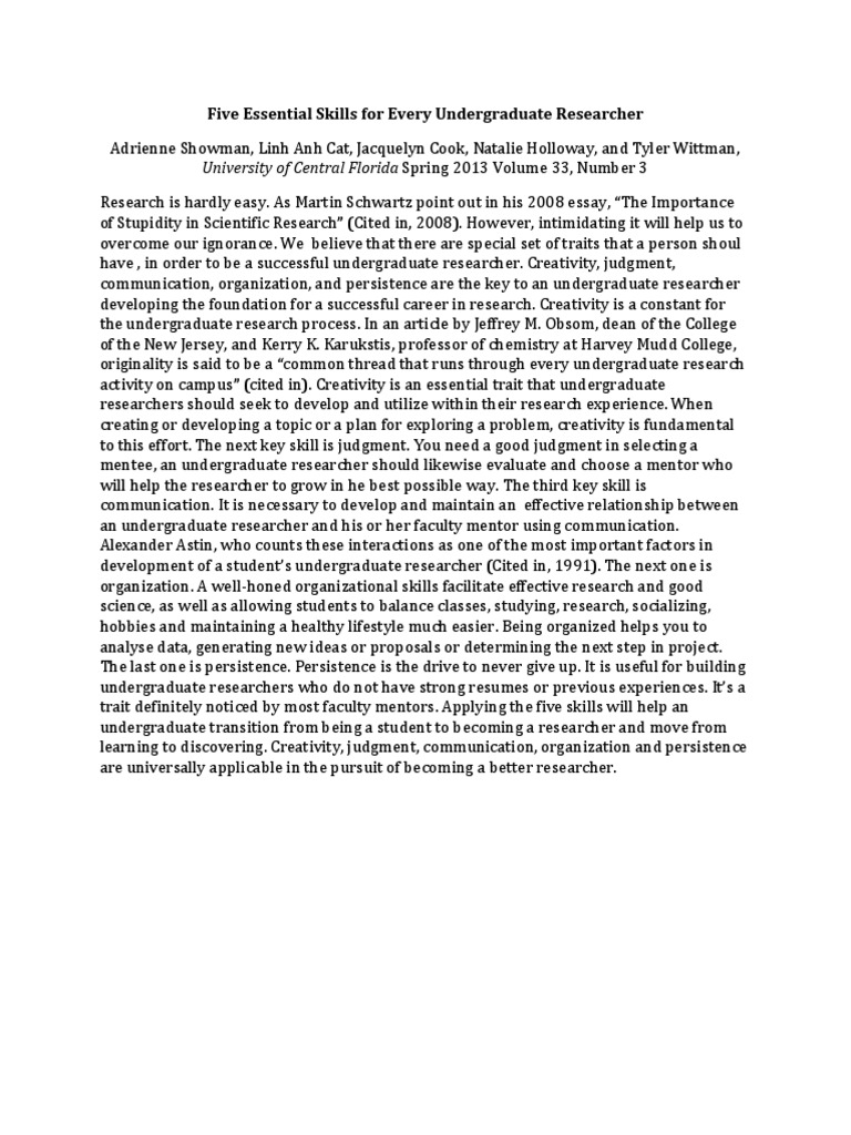 Essential Skills for Undergraduate Researchers | PDF | Creativity ...