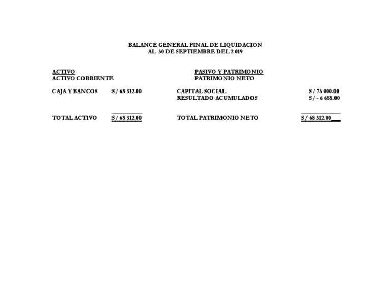 Balance General Final de Liquidación 2019 | PDF