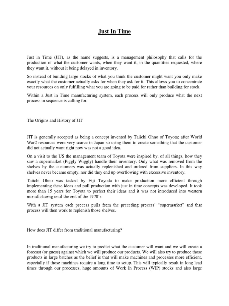 Just in Time | PDF | Inventory | Supply Chain Management