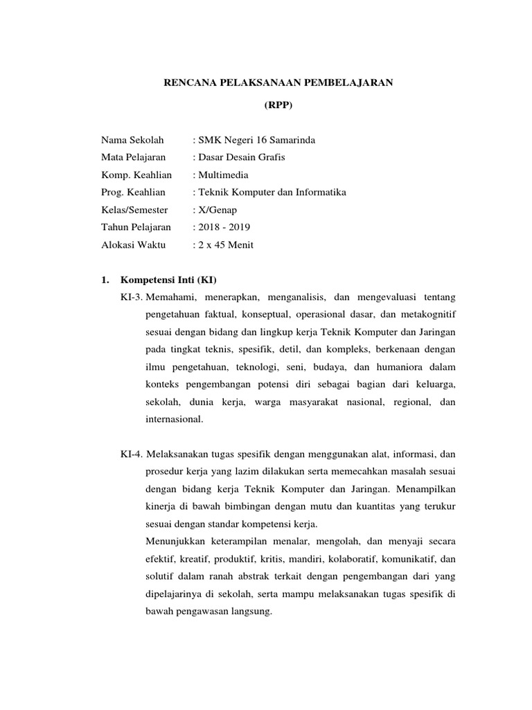 RPP Dasar Desain Grafis | PDF