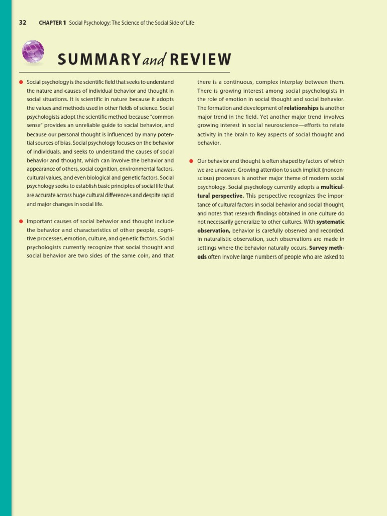 Review: CHAPTER 1 Social Psychology: The Science of The Social Side of ...