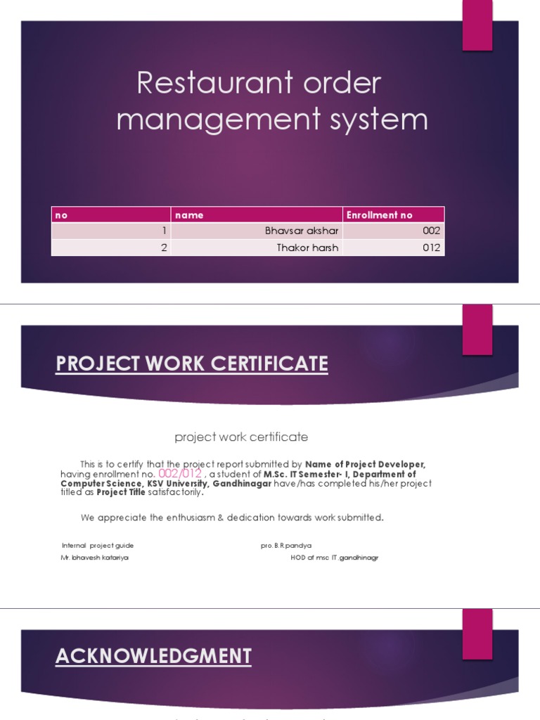 Restaurant Order Management System: No Name Enrollment No | PDF ...