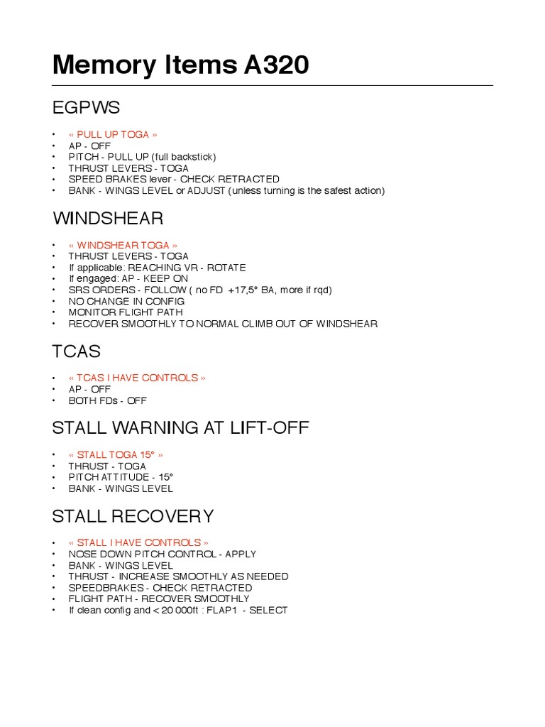 Memory Items A320 | PDF | Spaceflight Technologies | Aerospace