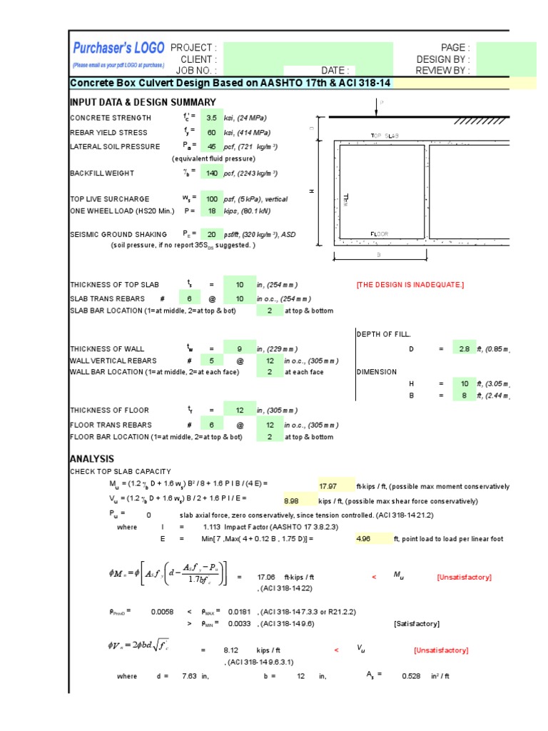 Concrete Box Culvert Design Based On AASHTO 17th & ACI 318-14 | PDF ...