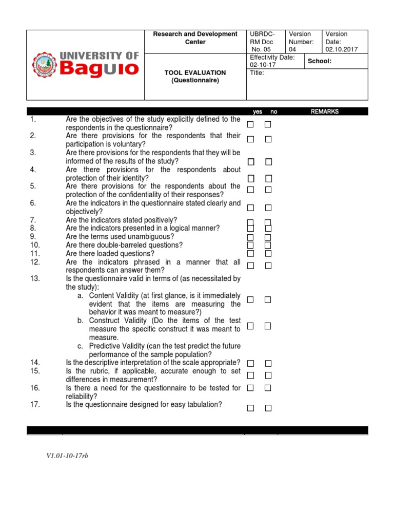 Form Tool Evaluation (Questionnaire) | PDF | Validity (Statistics) | Questionnaire