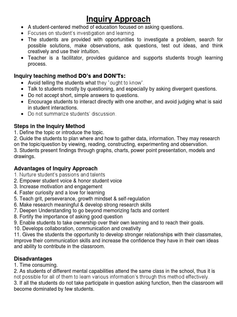 Inquiry Approach: Inquiry Teaching Method DO's and DON'Ts | PDF ...
