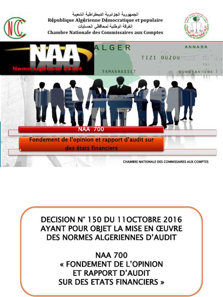 Norme Algérienne d'Audit 700 FOND D'OPINION ET RAPPORT D'AUDIT | PDF | Contrôle interne | Audit