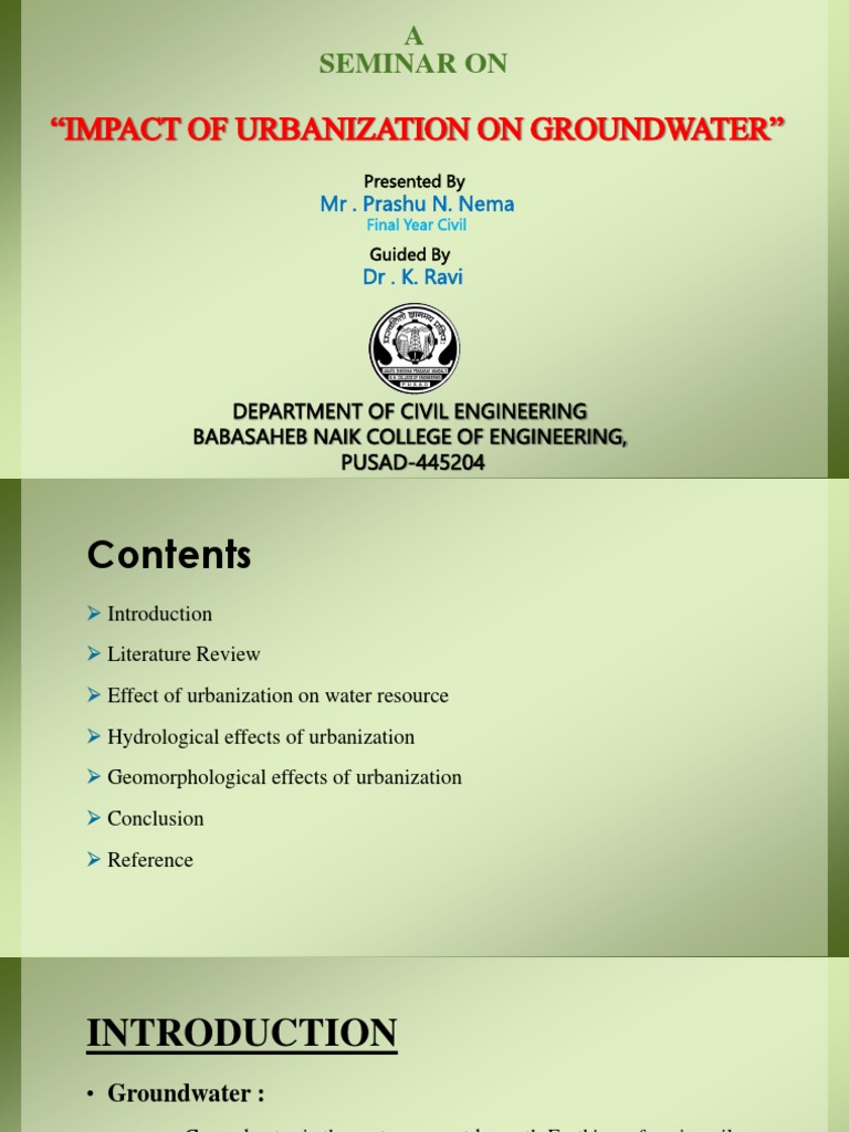 Urbanization's Impact on Groundwater | PDF | Water Resources | Stream
