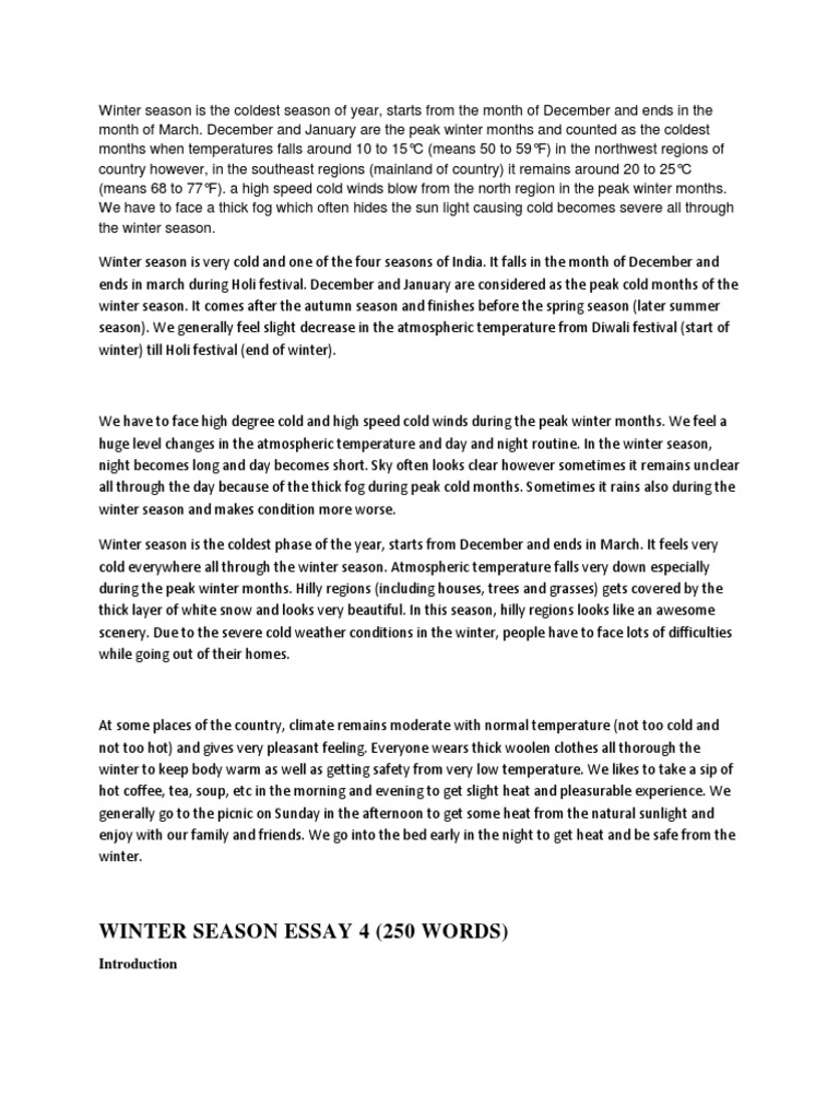 Winter Season Essay 4 (250 Words) | PDF | Sky | Autumn