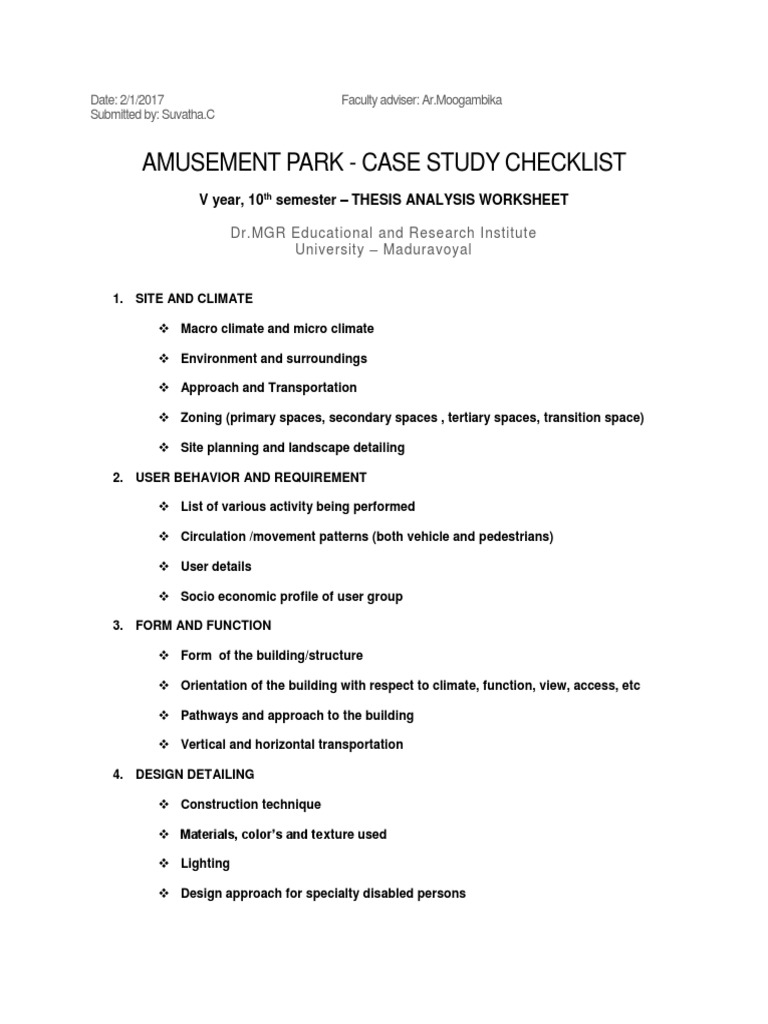 Amusement Park Thesis Case Study Checklist | PDF | Swimming Pool | Nature