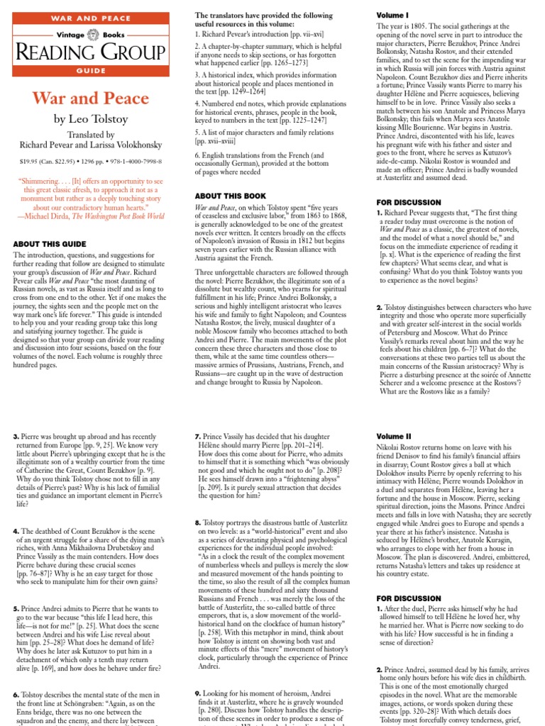 Discussion Guide for War and Peace | PDF | War And Peace