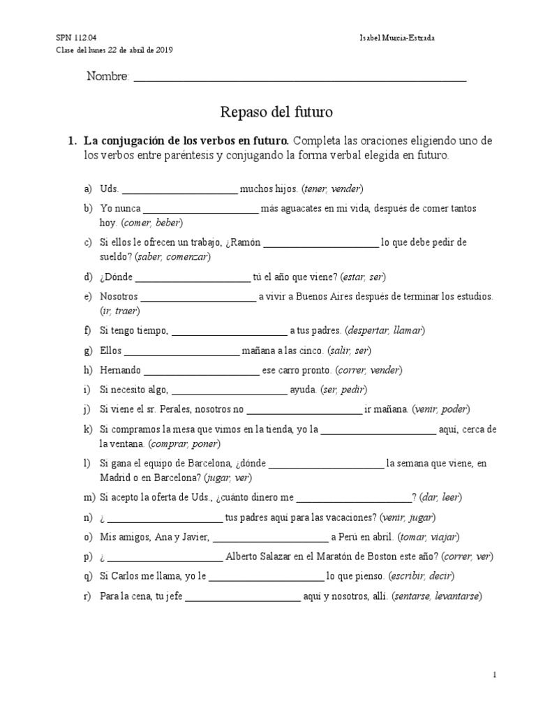 Repaso. Futuro | PDF