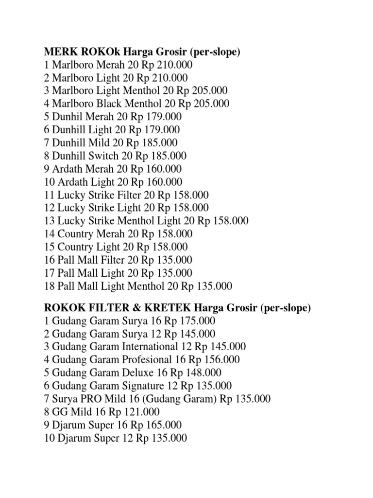 MERK ROKOk Harga Grosir | PDF | Brand | Indonesia