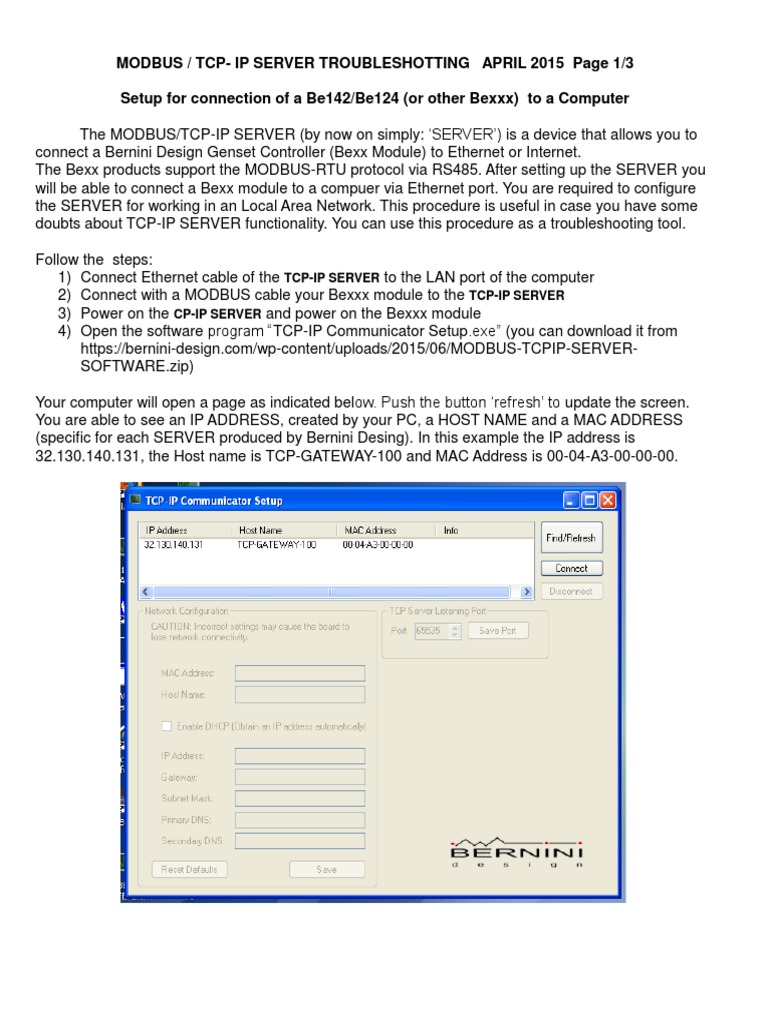 Modbus Tcpip Server Lan Connection Manual | PDF | Internet Protocol ...