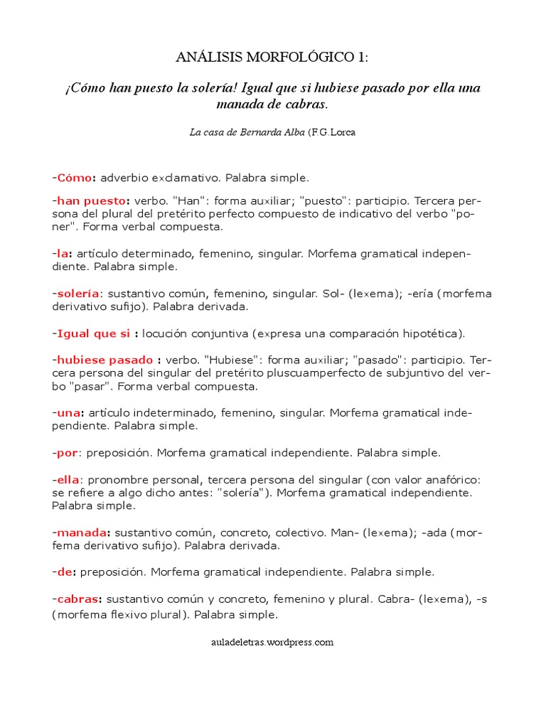 Analisis Morfologico 1 Como Han Puesto La Soleria PDF | PDF