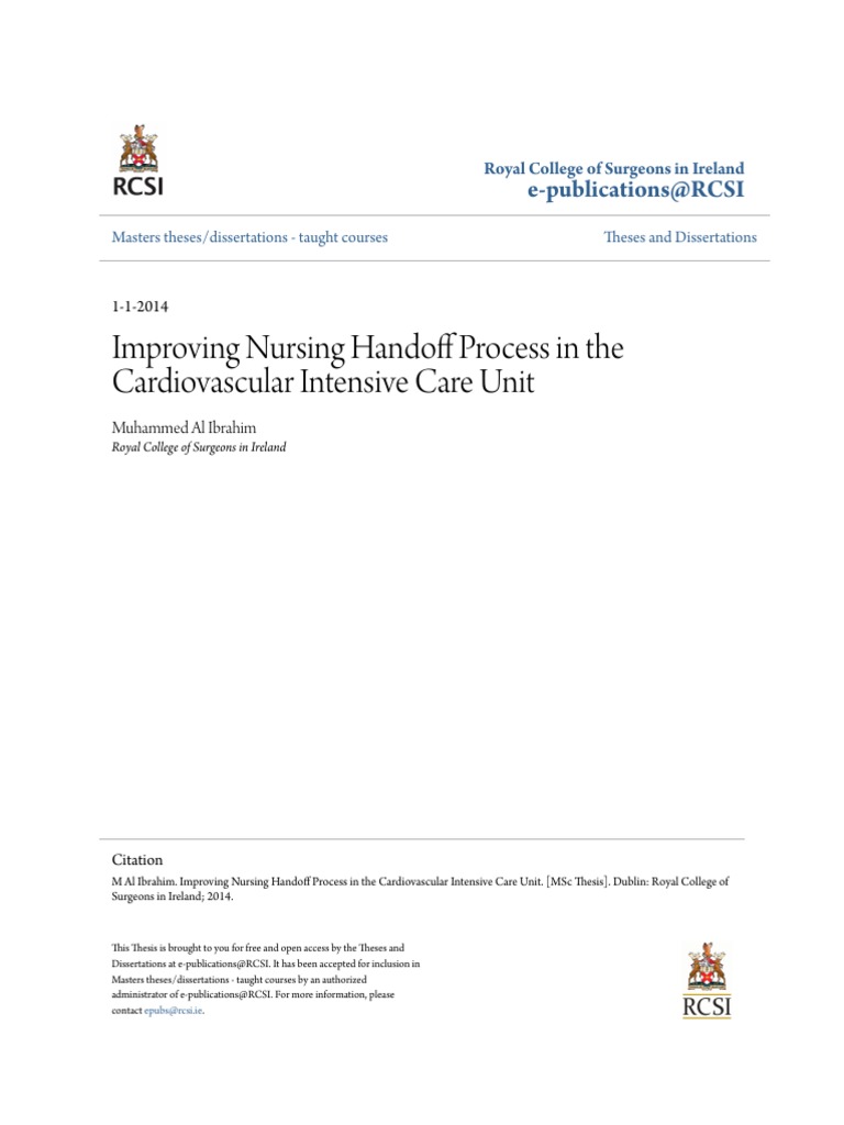 Improving Nursing Handoff Process in the Cardiovascular Intensive Care ...