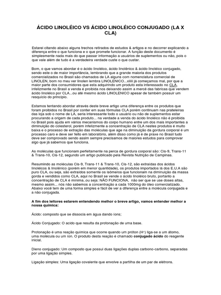 Diferenças entre CLA e Ácido Linoléico | PDF | Músculo | Ligação química