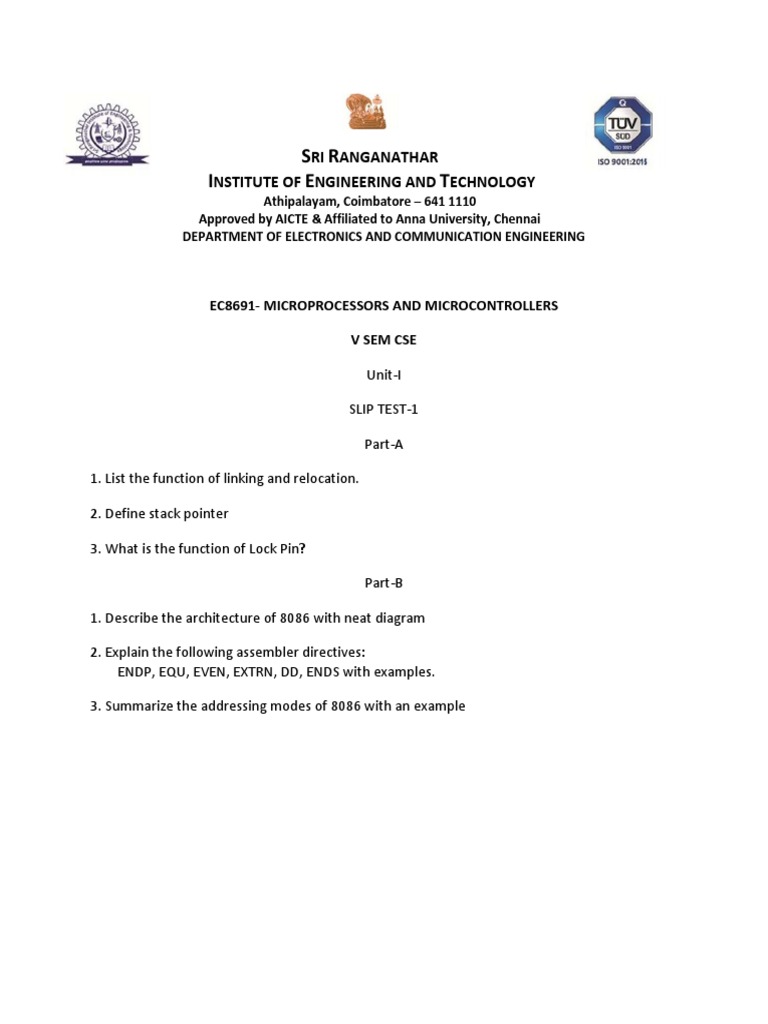 Microprocessors and Microcontrollers: Slip Tests Covering Architecture ...