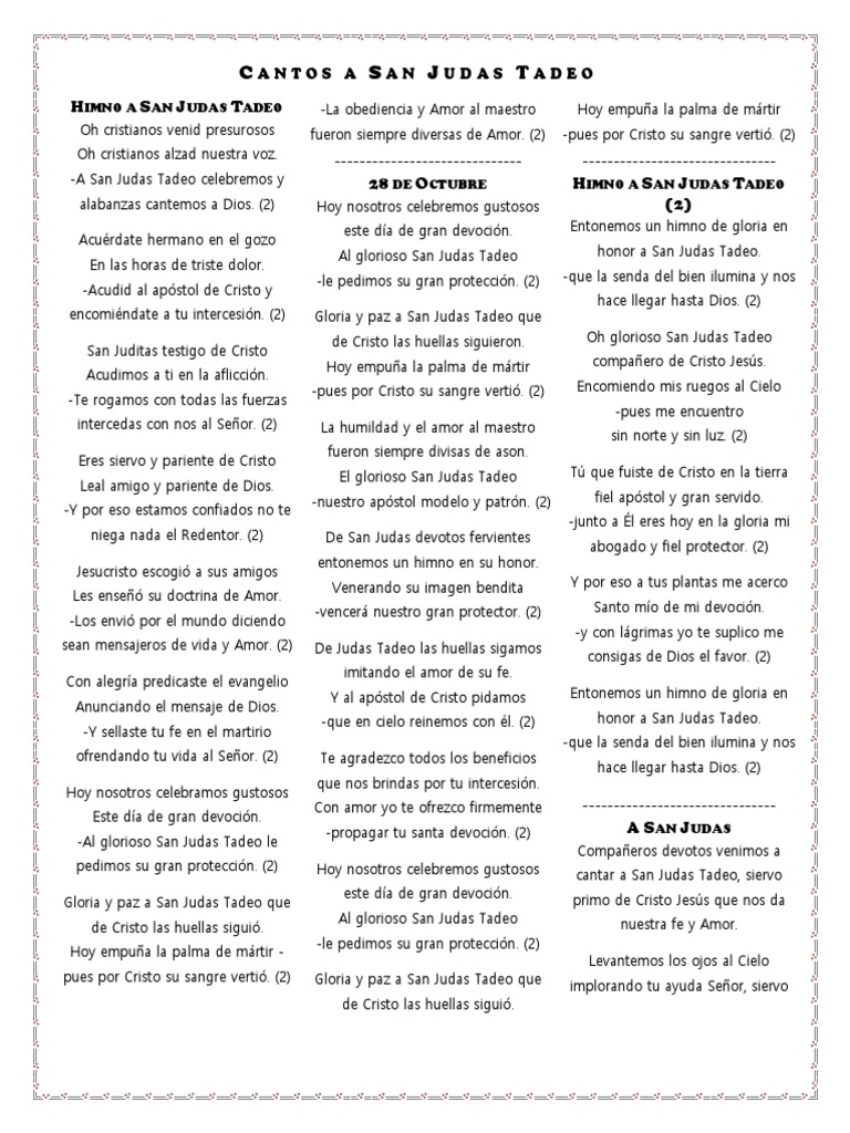 Cantos A San Judas Tadeo | Descargar gratis PDF | Cristo (título) | Santo