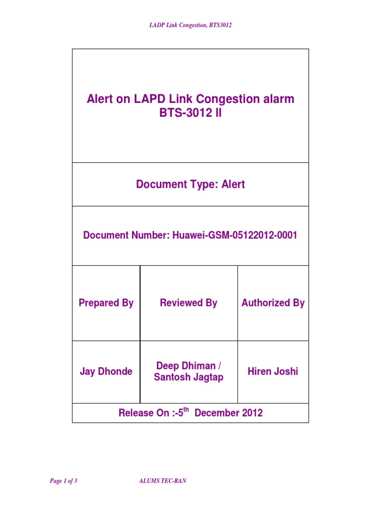 LAPD Link Congestion Alert: BTS3012 | PDF | Network Congestion ...