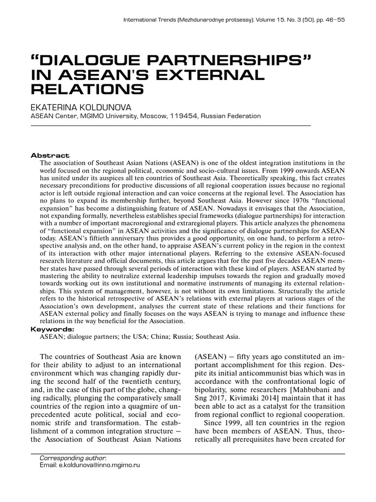 "Dialogue Partnerships" in Asean'S External Relations: ASEAN Center ...