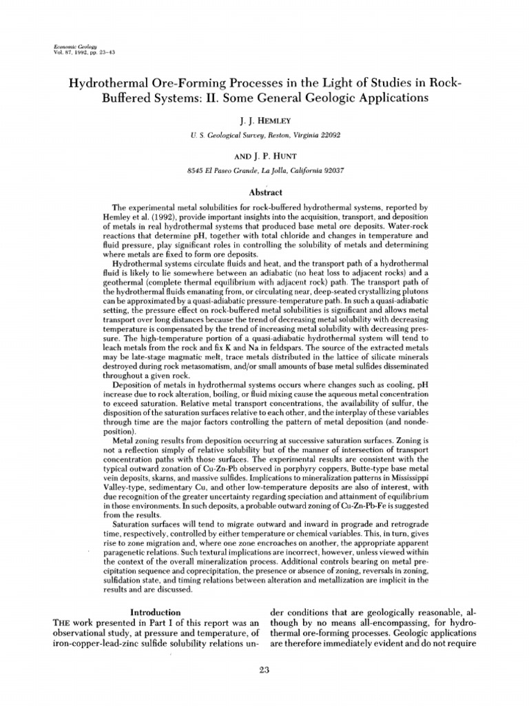 Hydrothermal Conditions Skarn Porphyry JJohnson | PDF | Iron | Lead