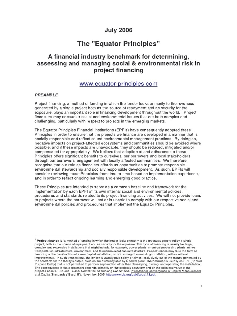 Equator Principles Final Version 03 July 2006 | PDF