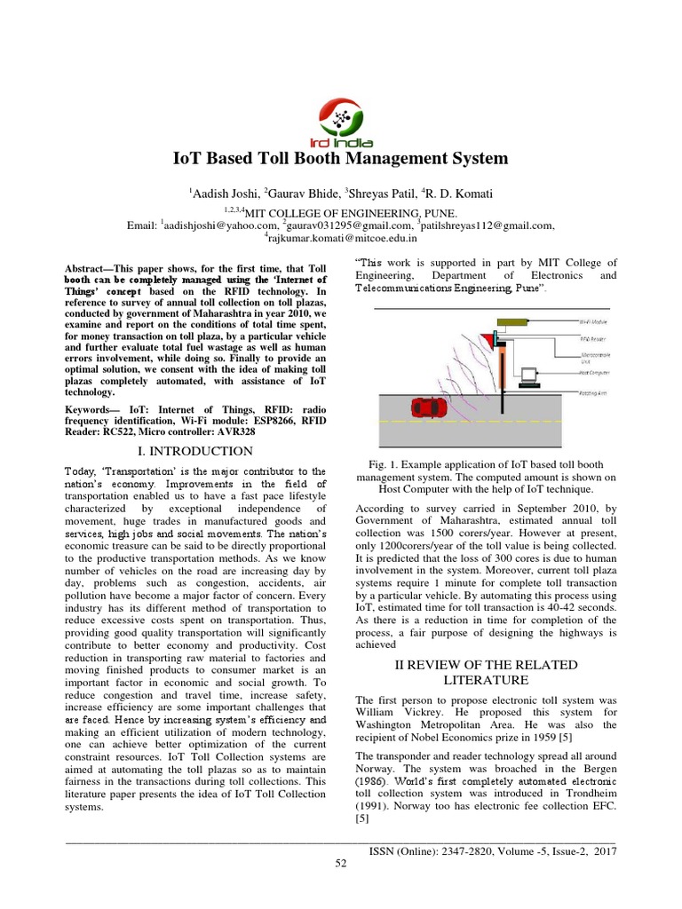 Iot Based Toll Booth Management System: Aadish Joshi, Gaurav Bhide ...