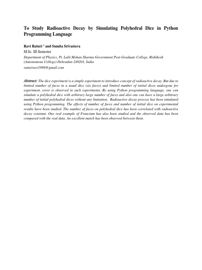 To Study Radioactive Decay by Simulating Polyhedral Dice in Python ...