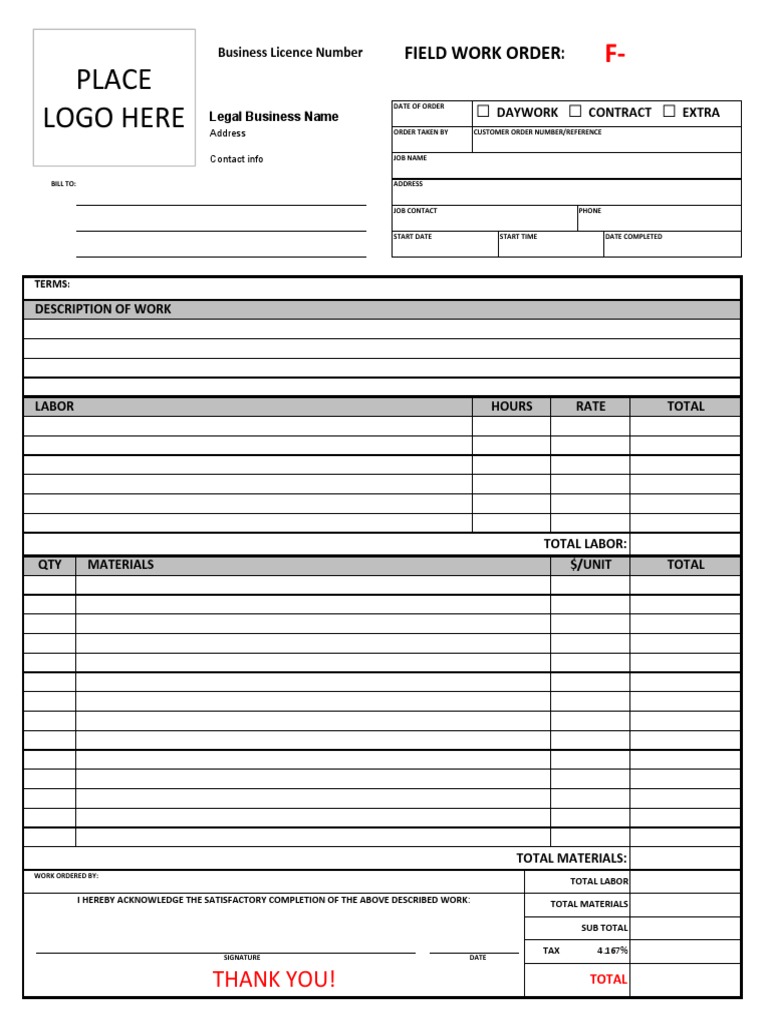 Work Order Template | PDF