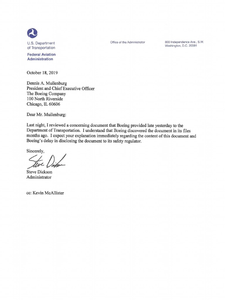 FAA Letter To Boeing | PDF