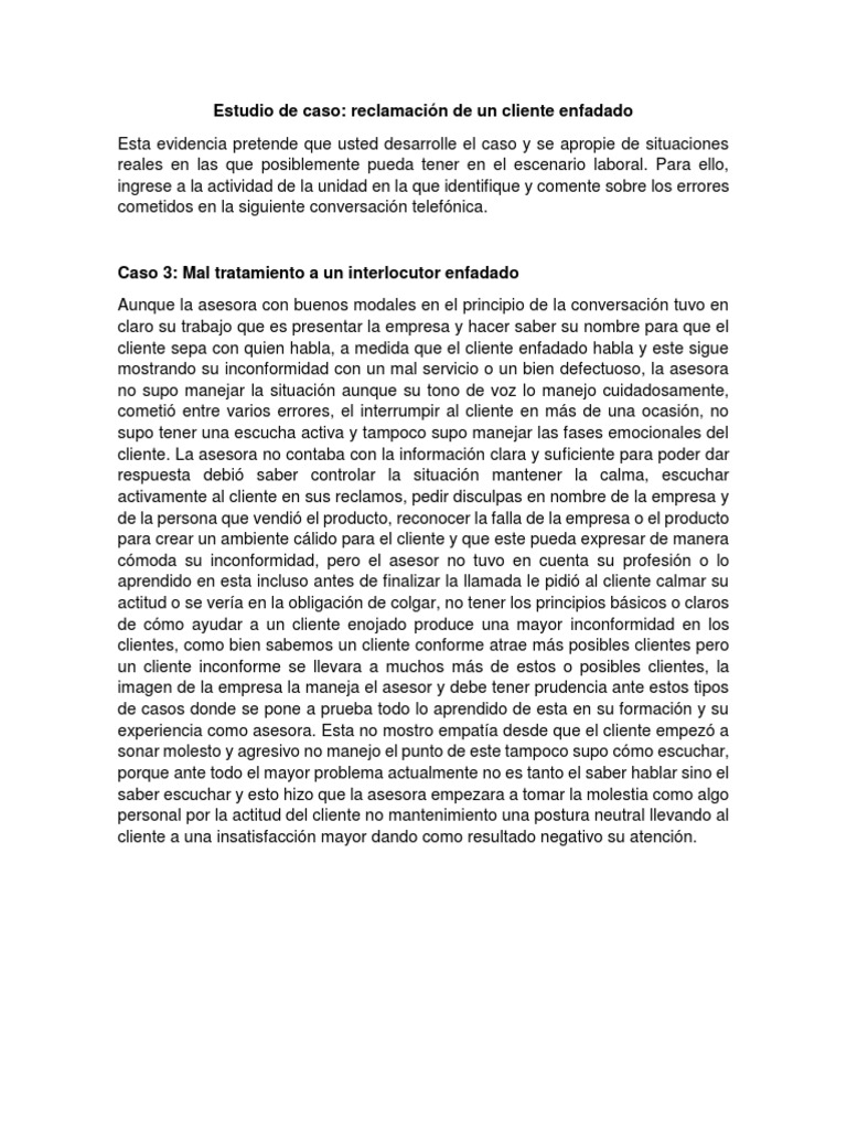 Caso 3 Cliente Enfadado | PDF | Cliente | Sicología