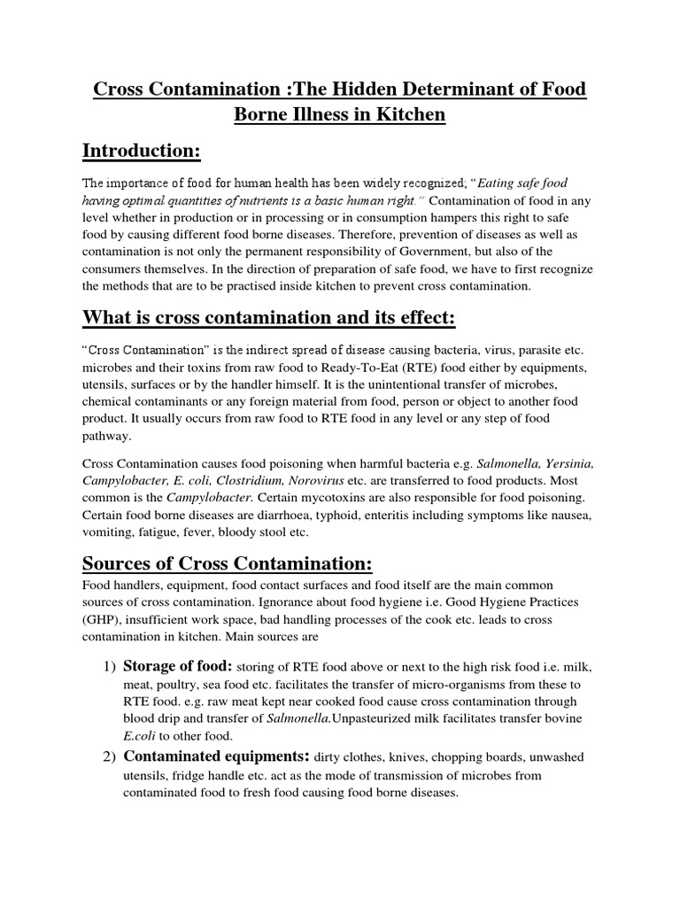 Cross Contamination:The Hidden Determinant of Food Borne Illness in ...