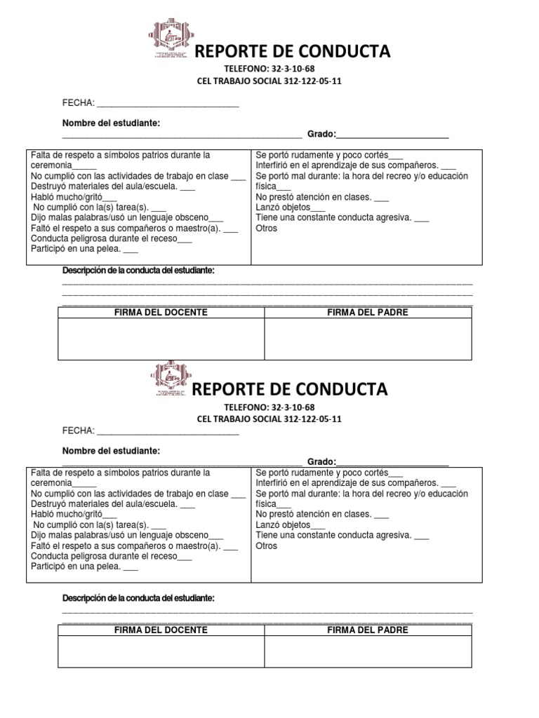 Reporte de Conducta Escolar | PDF | Salón de clases | Enseñando