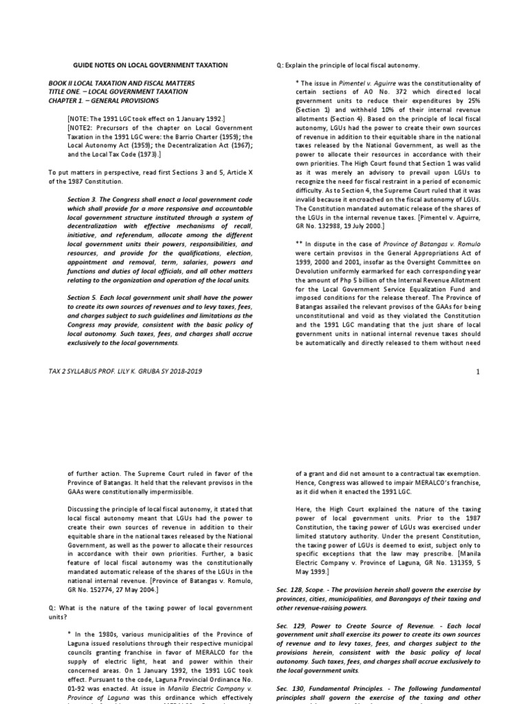Principles of Local Fiscal Autonomy: A Guide to the Taxing Powers and ...