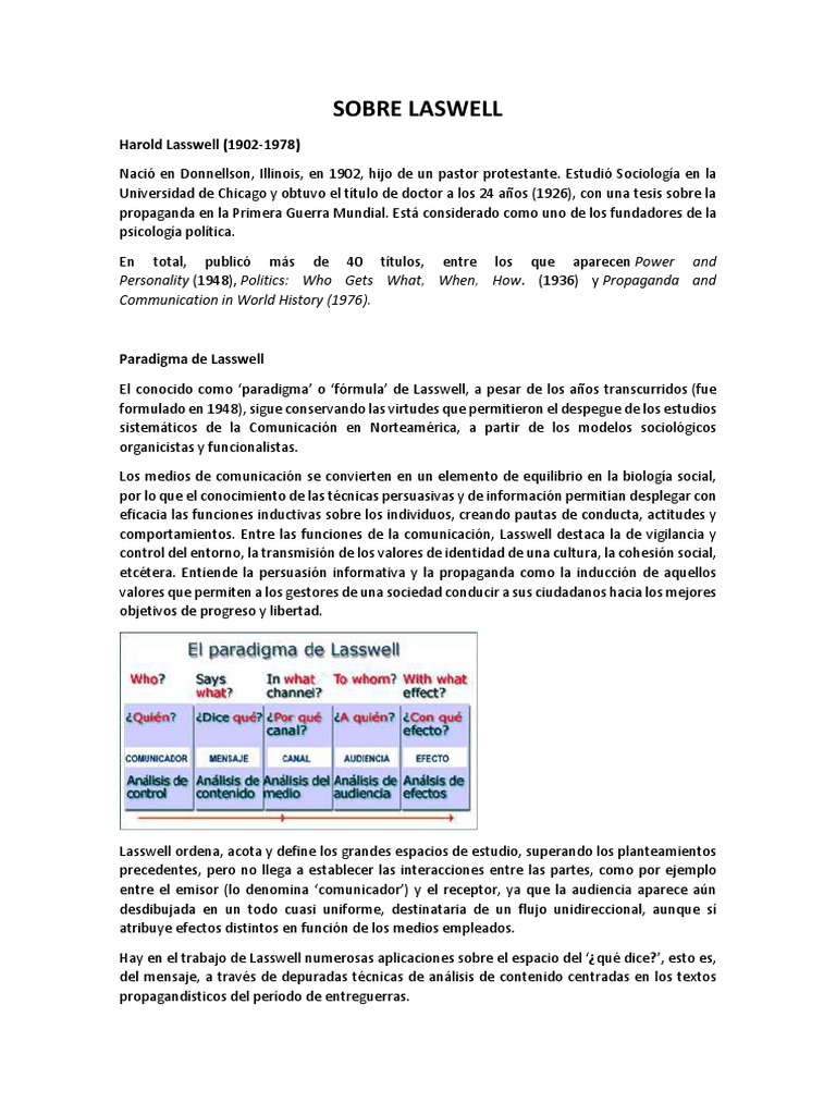 Paradigma de Lasswell en Comunicación | PDF | Propaganda | Comunicación