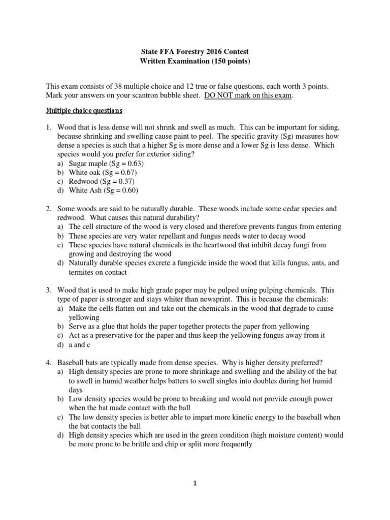 Forestry Exam Questions and Answers | PDF | Wood | Lumber