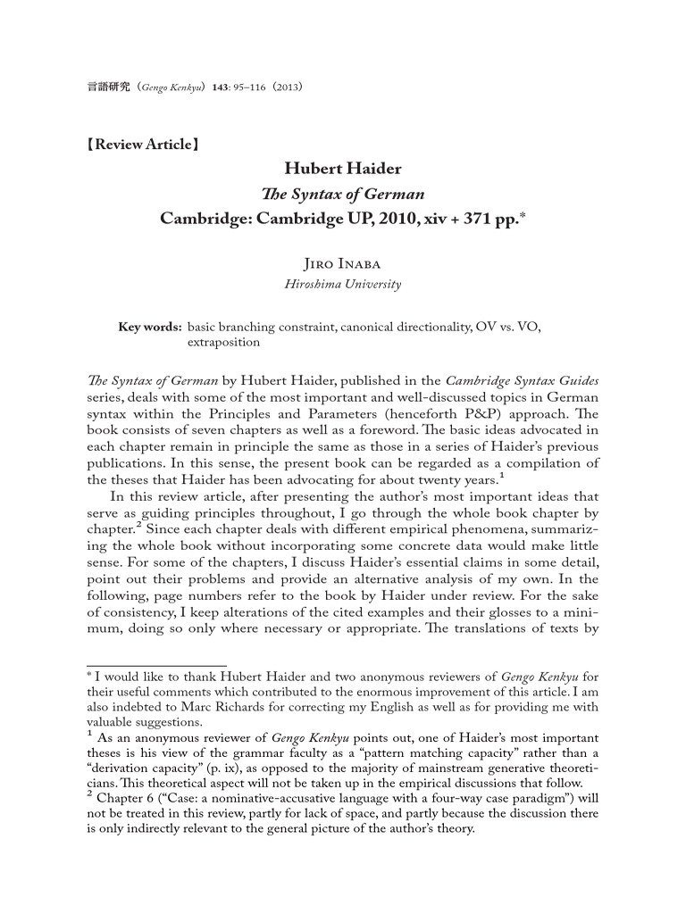 The Syntax of German | PDF | Syntax | Human Communication