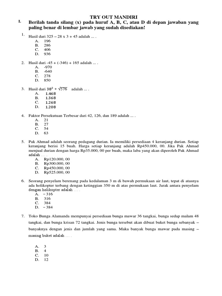 Soal Try Out Matematika | PDF